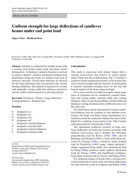 Pdf Uniform Strength For Large Deflections Of Cantilever Beams Under
