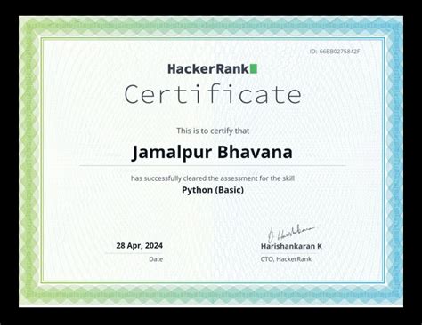 Bhavana Jamalpur On Linkedin Python Coding Certification Hackerrank