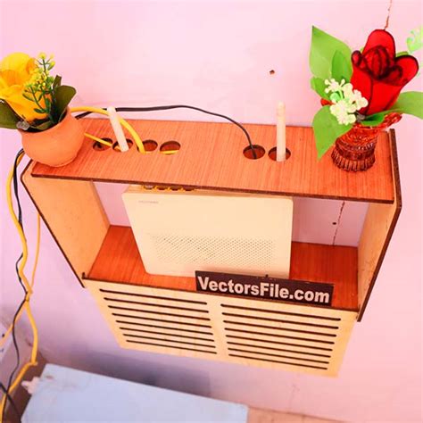 Laser Cut Wooden Wifi Router Box Wall Hanging Wifi Storage Organizer Box 4mm Vector File