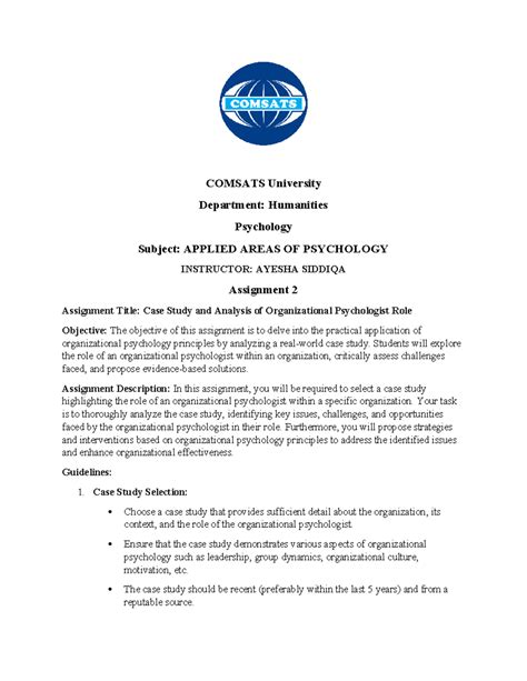 Assignment 2 Comsats University Department Humanities Psychology