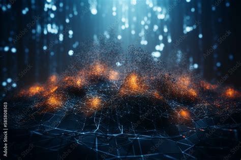 Connected Glowing 3d Grid Digitalization Wave Network Created With Generative Ai Technology