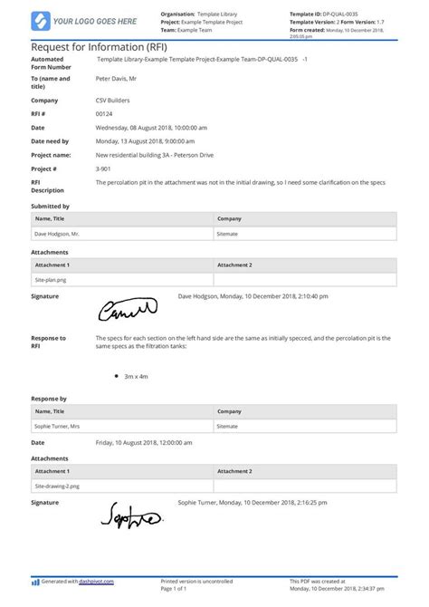 Rfi Construction Template