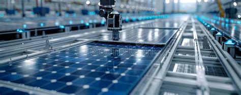 Robotic Arm Assembling Solar Panels In A High Tech Manufacturing