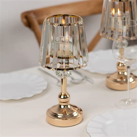 Efavormart 2 Pack Gold Metal Pillar Candle Holders With Clear Glass