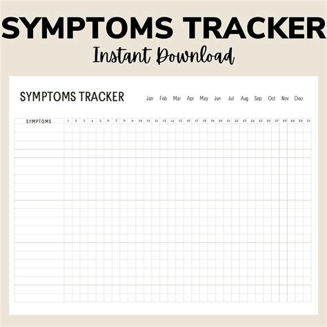 Symptoms Tracker Log Printable Landscape Symptom Frequency Tracker Symptoms Journal Medical