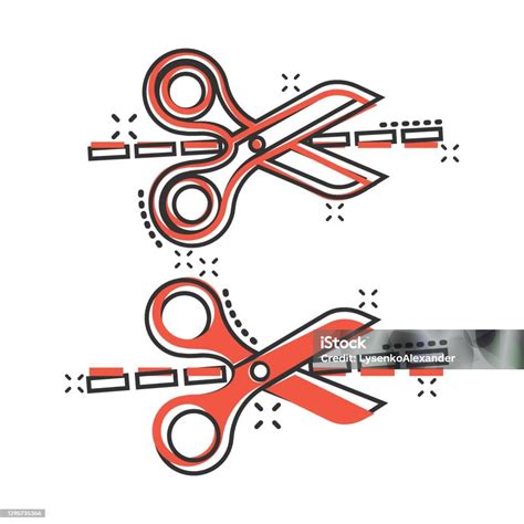 만화 스타일의 절단 라인 아이콘가위 흰색 고립 된 배경에 장비 만화 벡터 그림을 잘라 커터 스플래시 효과 비즈니스 컨셉 가위에 대한 스톡 벡터 아트 및 기타 이미지 Istock