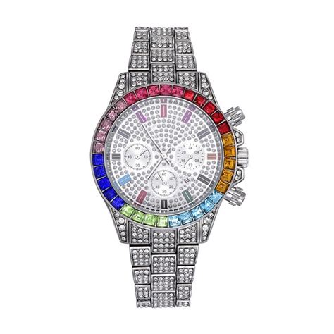 Iced Multi Color Baguette Chronograph Watch Different Drips