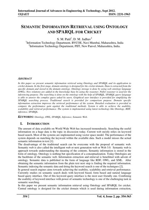 Pdf Semantic Information Retrieval Using Ontology And Sparql For Cricket
