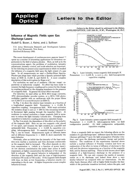 Influence Of Magnetic Fields Upon Gas Discharge Lasers