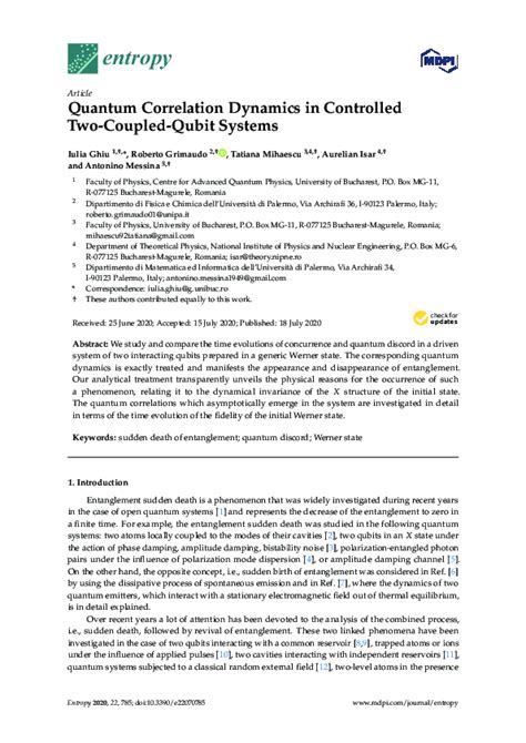 Pdf Quantum Correlation Dynamics In Controlled Two Coupled Qubit Systems