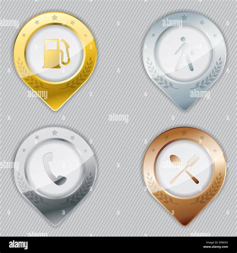 Metallic Gps Pointer Set With Various Icons Stock Photo Alamy