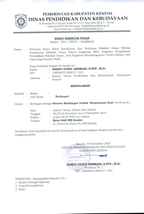 Surat Tugas Peserta Bimtek Penyusunan Soal Much Yidin Halaman 1