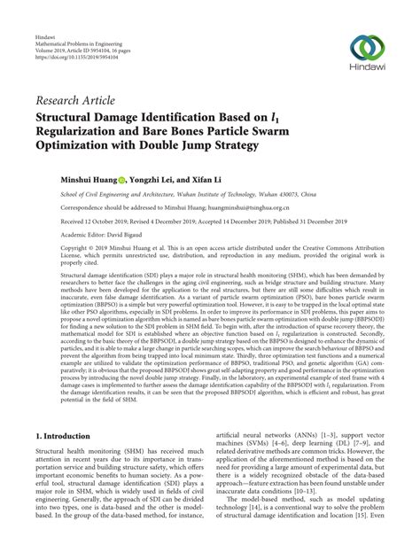 PDF Structural Damage Identification Based On L Regularization And Bare Bones Particle Swarm