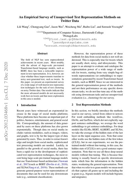 Pdf An Empirical Survey Of Unsupervised Text Representation Methods On Twitter Data