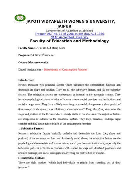 Determinants Of Consumption Function Notes Pdf Consumption