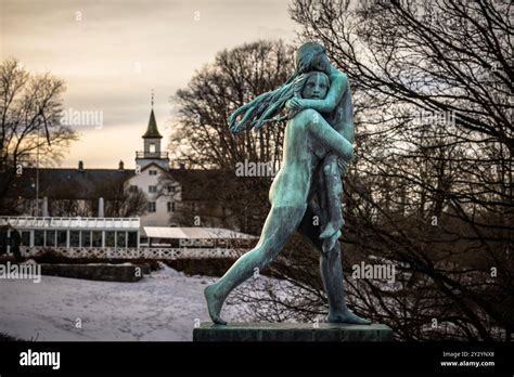 Oslo - February 11 2023: Statues in the famous Vigeland Park in Oslo ...