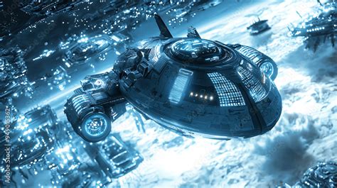 Sci Fi Spacecraft Landing On A Futuristic Planet With Advanced Energy