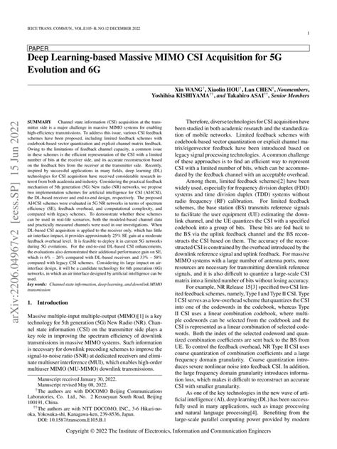 Deep Learning Based Massive Mimo Csi Acquisition For 5g Evolution And
