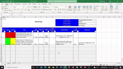 Issue Log Template Youtube