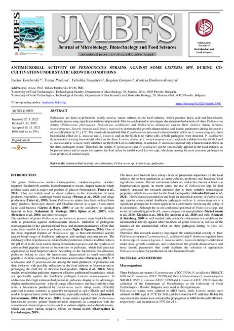 Pdf Antimicrobial Activity Of Pediococcus Strains Against Some Listeria Spp During Co