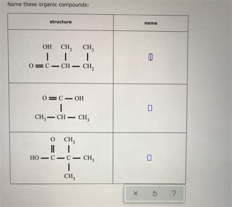 Solved Name these organic compounds: structure name ОН CH, | Chegg.com