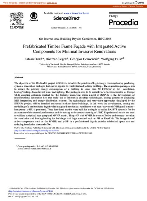 Pdf Prefabricated Timber Frame Façade With Integrated Active Components For Minimal Invasive