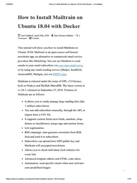 Install Mailtrain Ubuntu 18 04 Docker Pdf