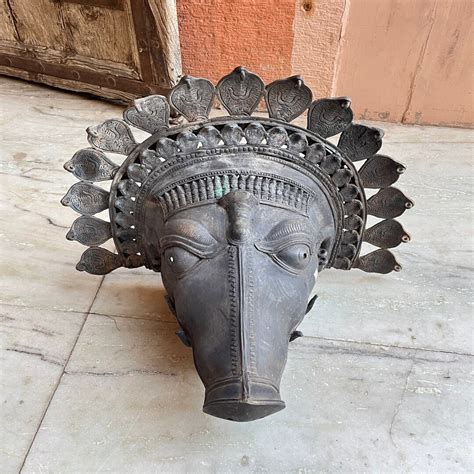 Indian Varaha Head The Boar Avatara Of Lord Vishnu Bronze Statue