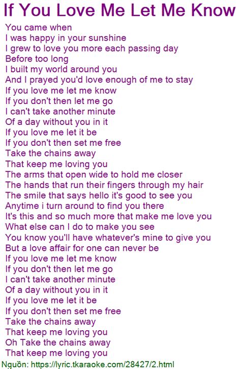 Lời Bài Hát If You Love Me Let Me Know Có Nhạc Nghe
