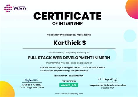 Karthick S On Linkedin Internship Webdevelopment Wsa