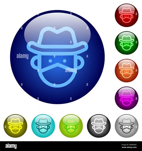 Bandit Avatar Outline Icons On Round Glass Buttons In Multiple Colors