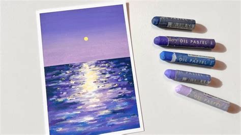 오일파스텔로 보랏빛 밤바다 그리기🌕 Oil Pastel Drawing For Beginner 유성 파스텔 오일 파스텔 드로잉 오일 파스텔 그림