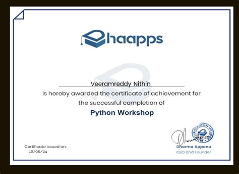 Veeramreddy Nithin On Linkedin Excited To Share My Python Workshop Certificate