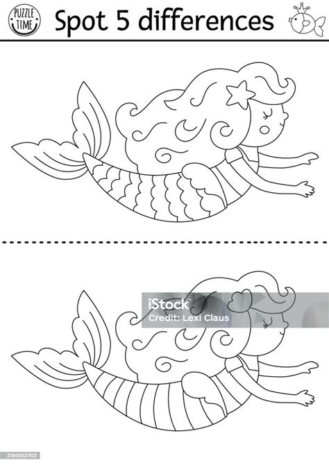 어린이를 위한 차이점 찾기 게임 인어 흑인과 백인 활동 수영 바다 공주와 함께 꼬리가 있는 소녀와 함께 아이들을 위한 귀여운