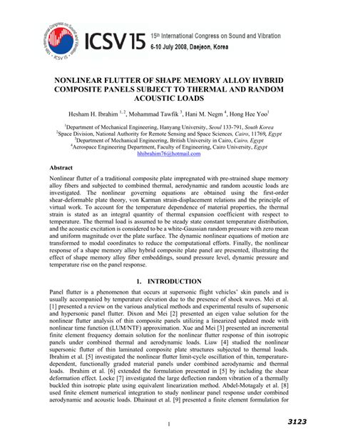 Pdf Nonlinear Flutter Of Shape Memory Alloy Hybrid Composite Panels