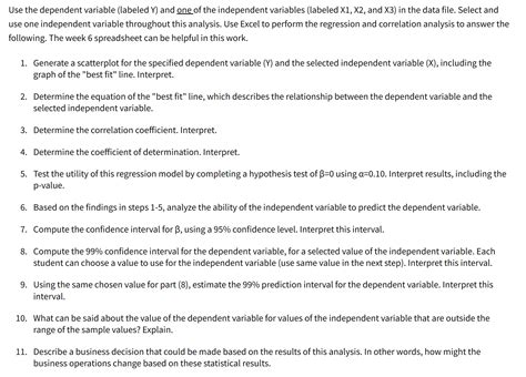 Solved Use The Dependent Variable Labeled Y ﻿and One Of