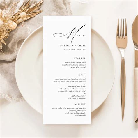 Simple Modern Minimalist Calligraphy Wedding Menu Zazzle