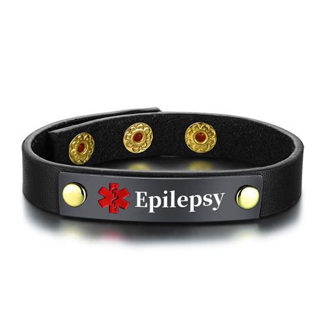 Metaljc Leather Medical Alert Id Bracelet For Men Women Engraved