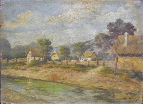 Sold At Auction Antique Oil On Board Village Scene Landscape