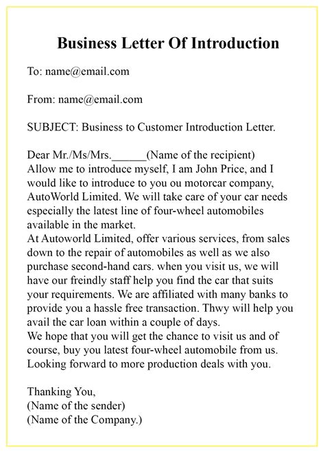 Business Letter Of Introduction Sample | Master of Template Document