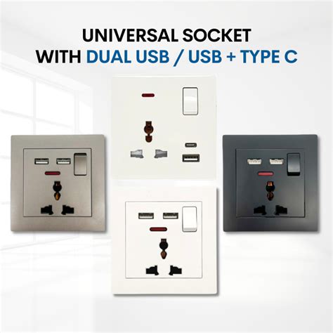 13a Universal Switch Socket With Dual Usb Usb Type C Outlet Shopee Malaysia