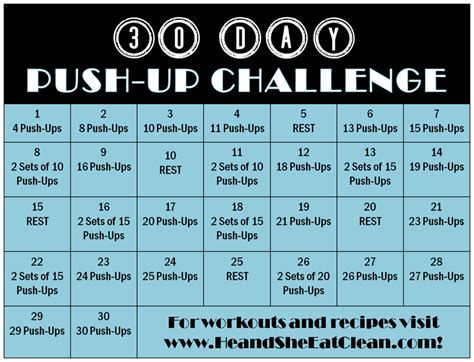 30 Day Push Up Challenge He She Eat Clean Healthy Recipes Workout Plans