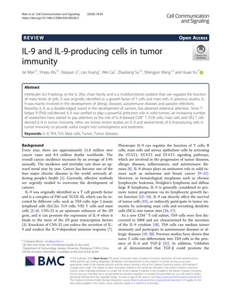 Pdf Il 9 And Il 9 Producing Cells In Tumor Immunity