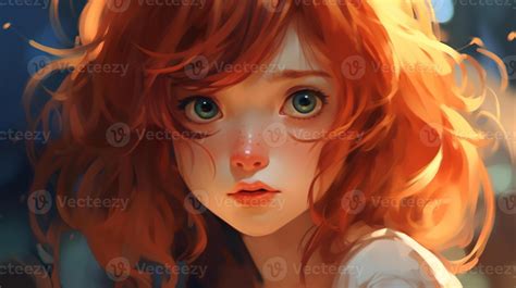 Anime Girl Red Hair Green Eyes