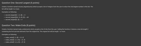 Solved Question One Second Largest Points Create A Chegg