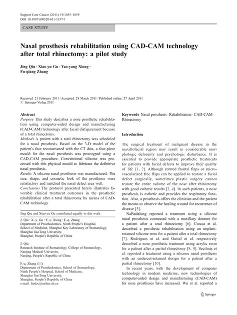 Pdf Nasal Prosthesis Rehabilitation Using Cad Cam Technology After