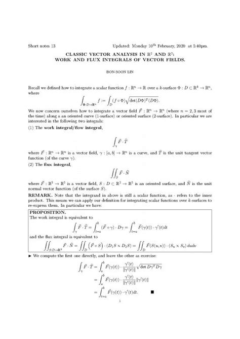 short notes classic vector analysis in r2 and r3