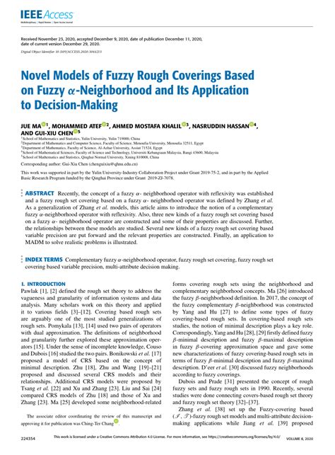 Pdf Novel Models Of Fuzzy Rough Coverings Based On Fuzzy α