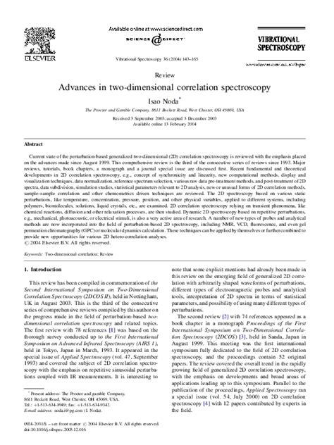 Pdf Advances In Two Dimensional Correlation Spectroscopy