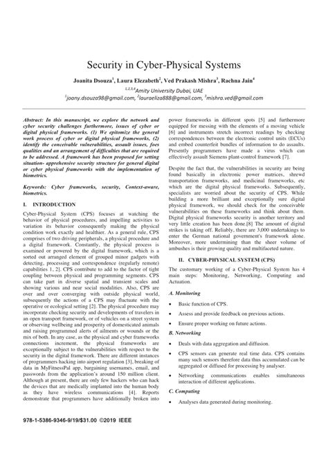 Pdf Security In Cyber Physical Systems